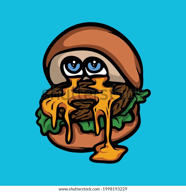 Sad Burger Character Crying Melting Cheese Stock Vector (Royalty Free ...