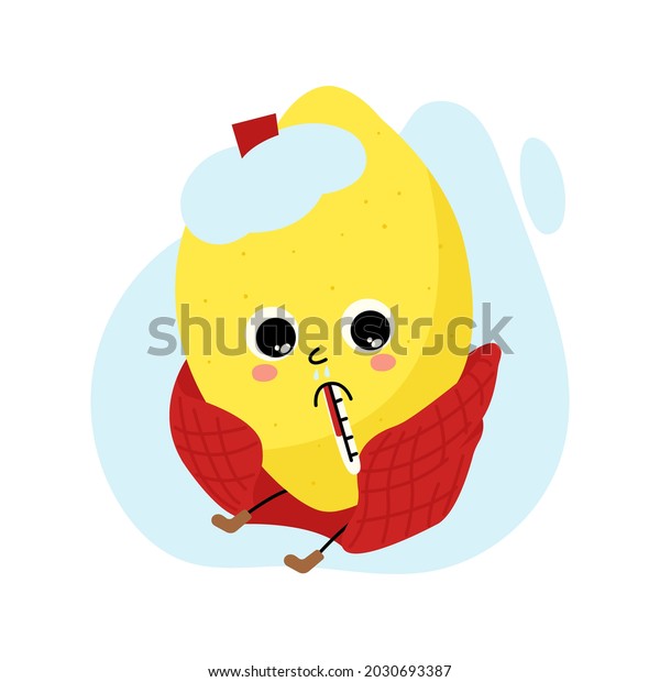 Sad Cartoon Character Lemon Caught Cold Stock Vector (Royalty Free ...