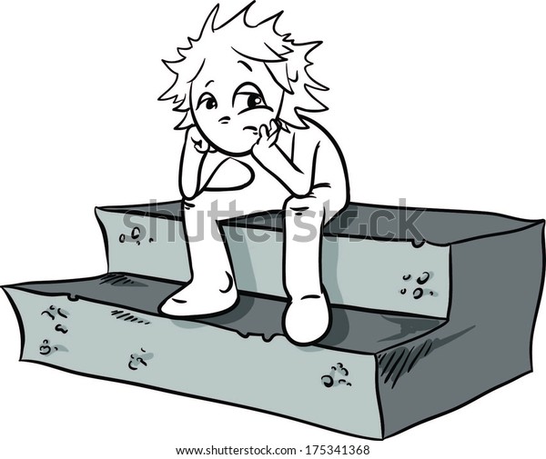 Sad Cartoon Character Sitting Alone On Stock Vector (Royalty Free ...
