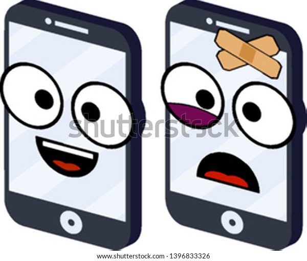 Sad Cell Phone Bruise Battered Smartphone: vector de stock (libre de ...