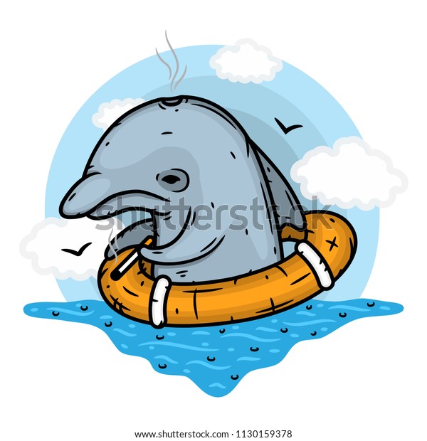 Sad Dolphin Life Buoy Stock Vector (Royalty Free) 1130159378 | Shutterstock