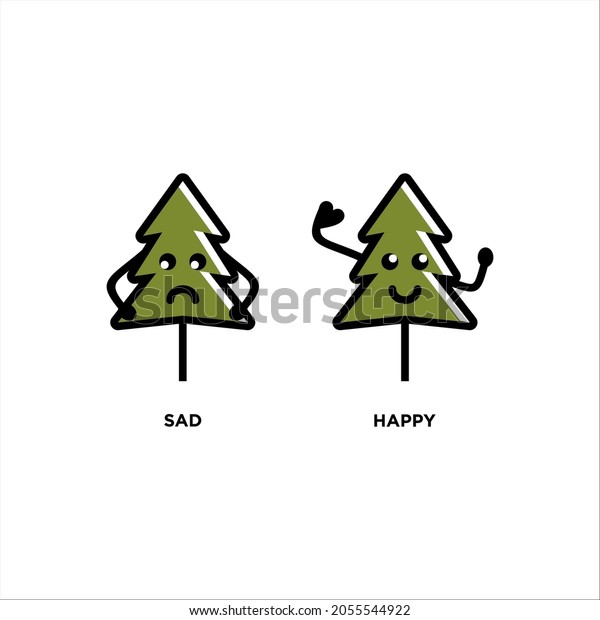 Sad Happy Pine Tree Doodle Vector Stock Vector (Royalty Free ...