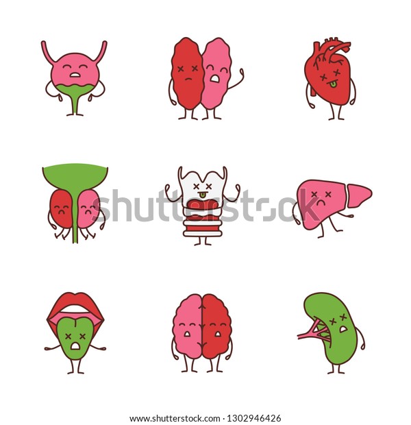 Sad Human Internal Organs Characters Color Stock Vector (Royalty Free ...