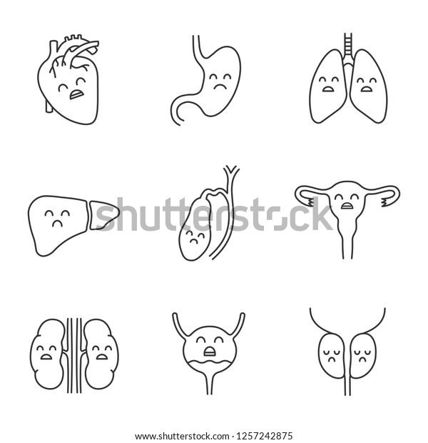 Sad Human Internal Organs Linear Icons Stock Vector (Royalty Free ...