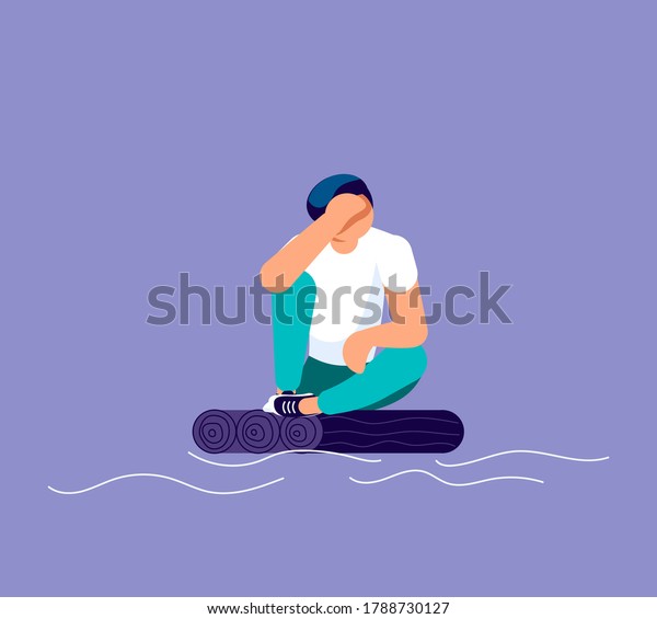 Sad Lonely Man Depression Sitting On Stock Vector (Royalty Free ...