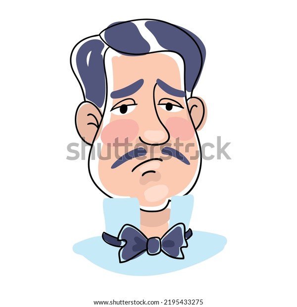 Sad Man Bow Tie Portrait Line Stock Vector (Royalty Free) 2195433275 ...
