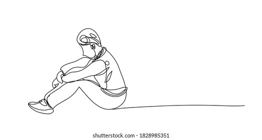 Sad Man Sitting On Ground Line Stock Vector (Royalty Free) 1828985351 ...