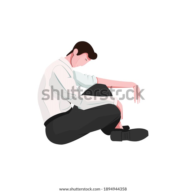 Sad Man Sitting On White Background Stock Vector (Royalty Free ...