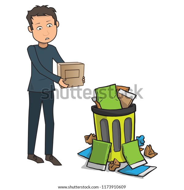 Sad Man Throwing Out Box Recycle Stock Vector (Royalty Free) 1173910609 ...