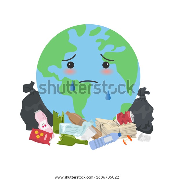 Sad Planet Earth Garbage Ecology Concept Stock Vector (Royalty Free ...