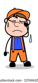 Sad Retro Cartoon Carpenter Worker Vector Stock Vector (Royalty Free ...