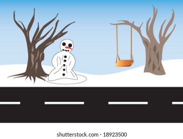 Sad Snow Man Winter Trees Stock Vector (Royalty Free) 18923500