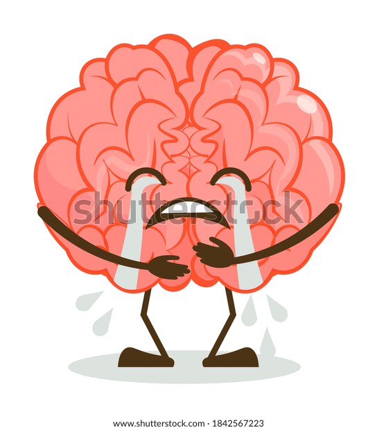 Sad Suffering Sick Crying Brain Emoticon Stock Vector (Royalty Free ...