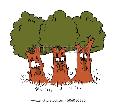 Sad Trees Cartoon Characters Deforestation Awareness Stock Vector ...
