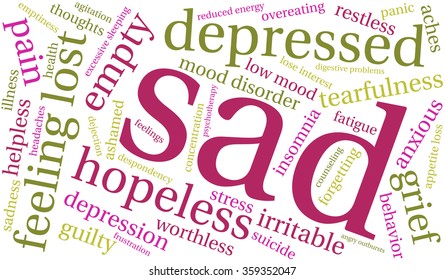 Sad Word Cloud On White Background Stock Vector (Royalty Free ...