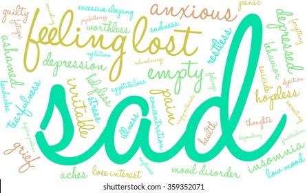 Sad Word Cloud On White Background Stock Vector (Royalty Free ...