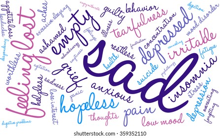Sad Word Cloud On White Background Stock Vector (Royalty Free ...