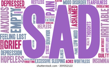 Sad Word Cloud On White Background Stock Vector (Royalty Free ...