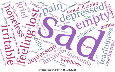 Sad Word Cloud On White Background Stock Vector (Royalty Free ...