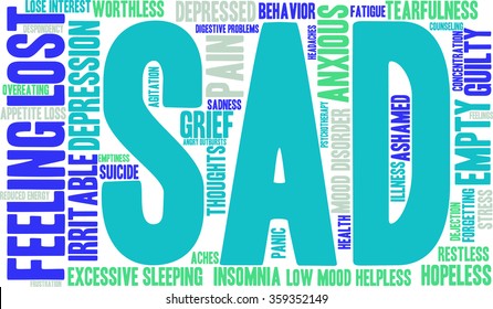 Sad Word Cloud On White Background Stock Vector (Royalty Free ...