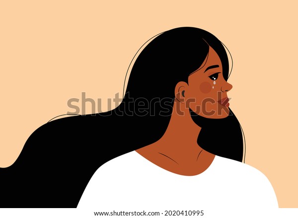 Sad Young Girl Crying Side View Stock Vector (Royalty Free) 2020410995 ...