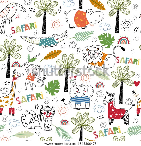 Safari Animals Seamless Pattern Animals Africa Stock Vector (Royalty ...