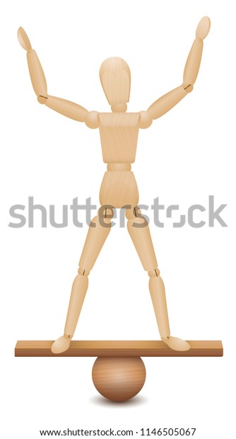 Safe Position Balancing Act Wooden Figure Stock Vector (Royalty Free ...