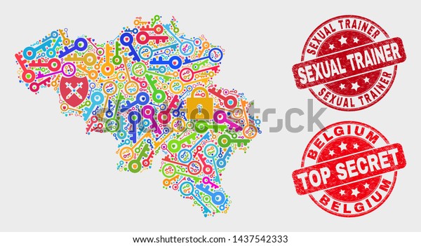 Safety Belgium Map Watermarks Red Round Stock Vector (Royalty Free ...