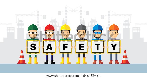 Safety Construction Site Work Banner Poster Stock Vector (Royalty Free ...