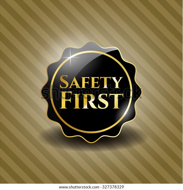 Safety First Black Emblem Badge Retro: เวกเตอร์สต็อก (ปลอดค่าลิขสิทธิ์ ...