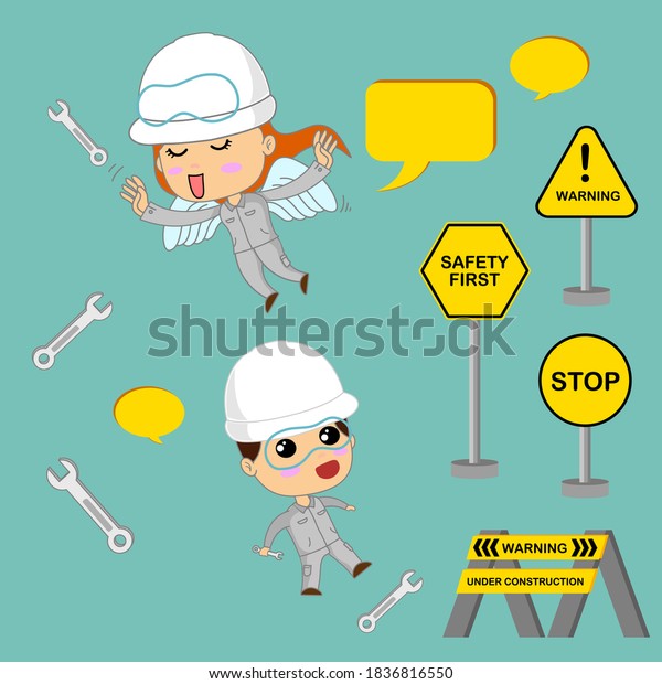 Safety First Industrial Concept Flat Cartoons Stock Vector (Royalty ...