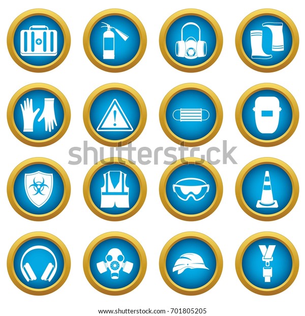 Vektor Stok Safety Icons Blue Circle Set Isolated (Tanpa Royalti ...