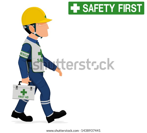 Safety Staff Walking On Transparent Background 스톡 벡터(로열티 프리) 1438937441