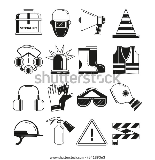Safety Work Security Symbols Vector Monochrome Stock Vector (Royalty ...