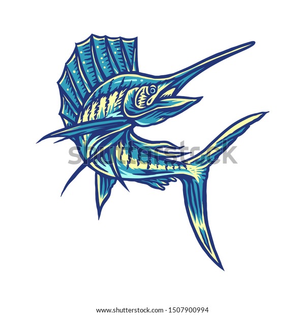 Sailfish Fishing Illustration Using Hand Drawing Stock Vector (Royalty ...