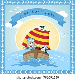 Sailing Cartoon Vector Cute Animals Greeting Stock Vector (Royalty Free ...