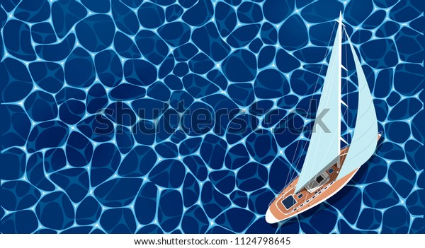 Zeilschip banner. Bovenaanzicht zeilboot op diepblauw: stockvector ...