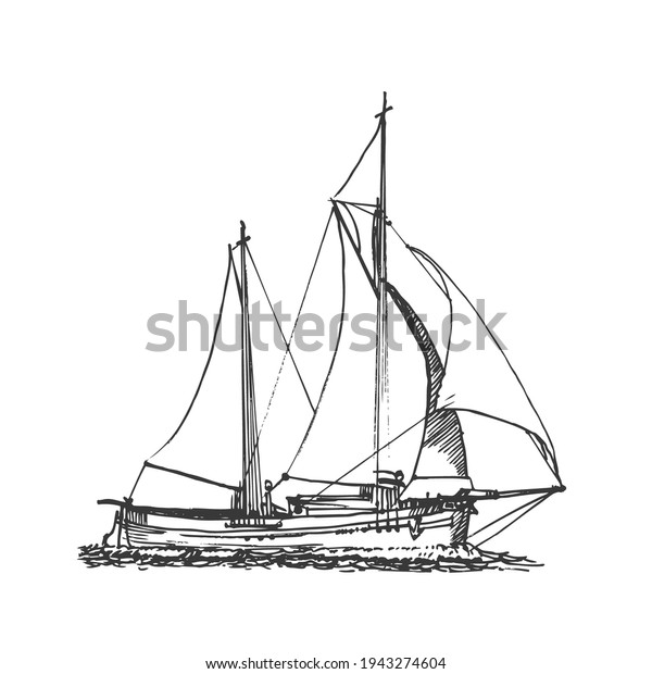 Sailing Ship Graphic Hand Drawing Sea Stock Vector (Royalty Free ...