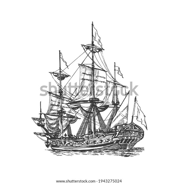Sailing Ship Graphic Hand Drawing Sea Stock Vector (Royalty Free ...
