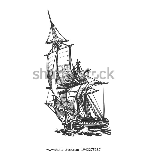 Sailing Ship Graphic Hand Drawing Sea Stock Vector (Royalty Free ...