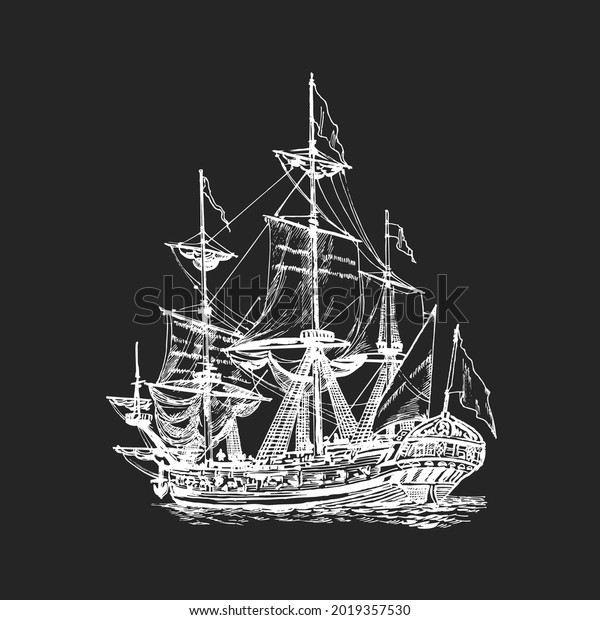 Sailing Ship Graphic Hand Drawing Sea Stock Vector (Royalty Free ...