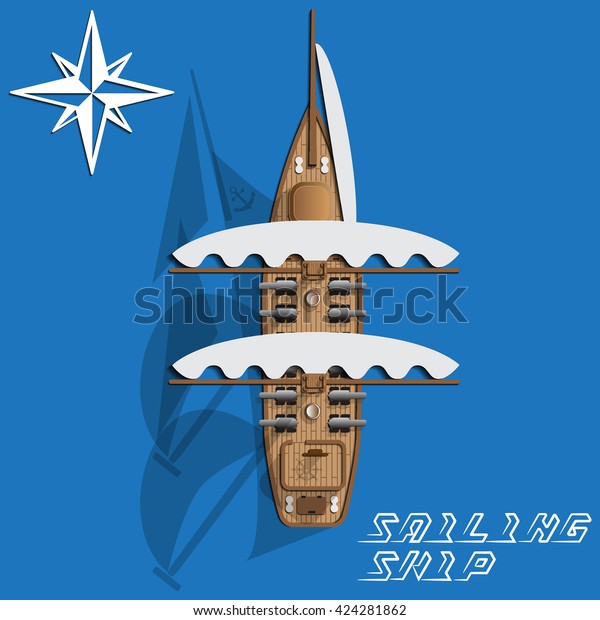 Sailing Ship View Above Vector Illustration Stock Vector (Royalty Free ...