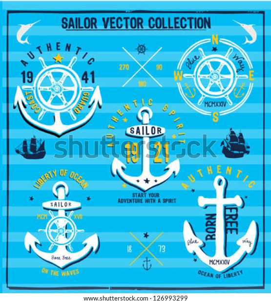 Sailor Design Collection: vector de stock (libre de regalías) 126993299 ...