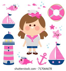 Sailor Girl Nautical Collection Vector Illustration Stock Vector ...