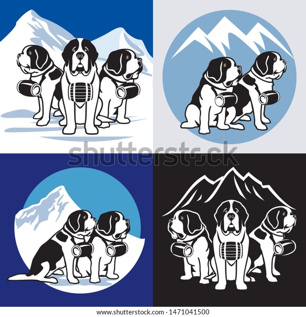 Saint Bernard Dogs Alpine Rescue Service Stock Vector (Royalty Free ...