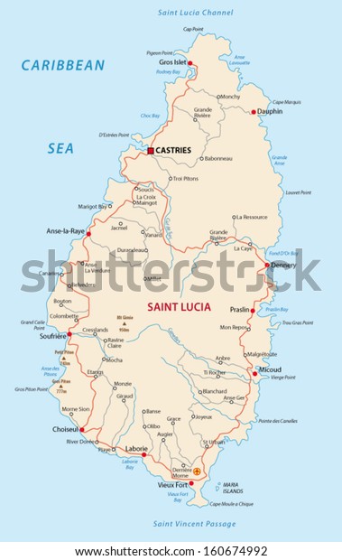 Saint Lucia Road Map Stock Vector (Royalty Free) 160674992 | Shutterstock