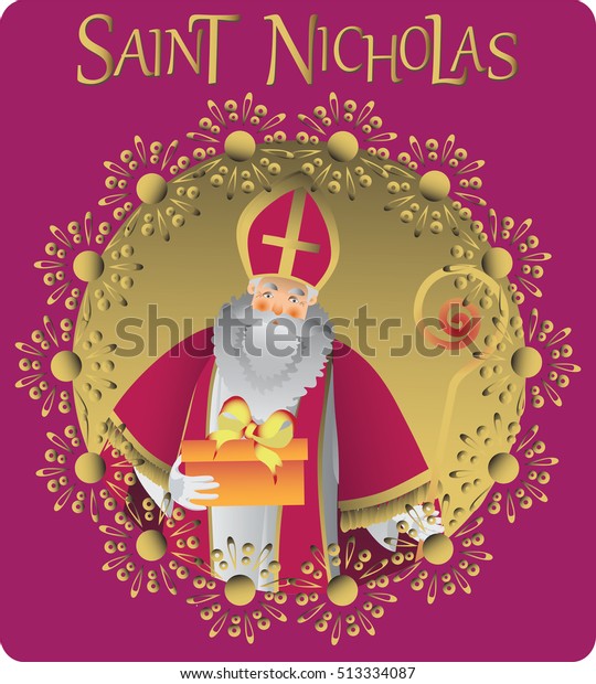 Saint Nicholas Gold Frame Design Greeting Stock Vector (Royalty Free ...
