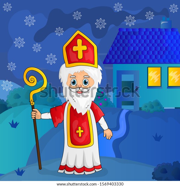 Saint Nicholas Standing On Hill Winter Stock Vector (Royalty Free ...
