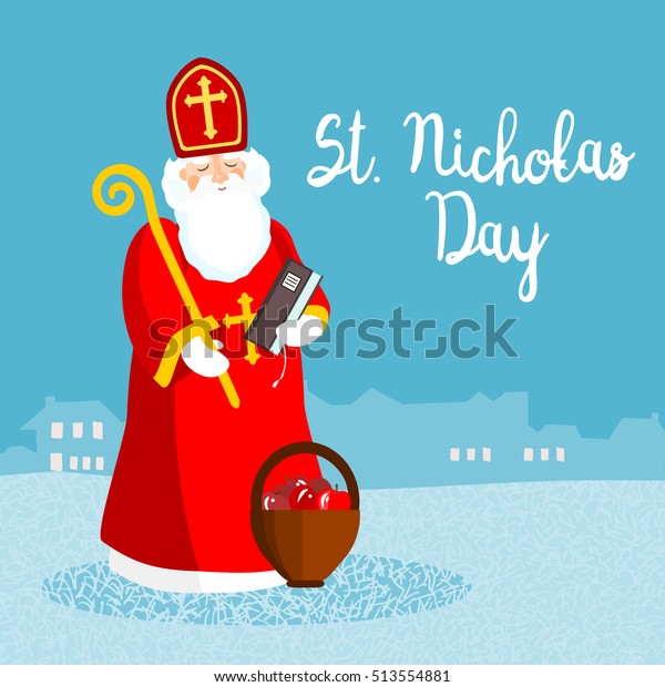 Saint Nicholas Vector Greeting Card Stock Vector (Royalty Free) 513554881