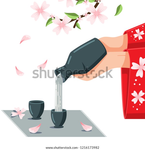 Sake Vector Cartoon Illustration Womens Hands Stock Vector (Royalty ...
